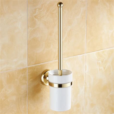Auswind Solid Brass Toilet Brush Holder Gold Polished Toilet Brush Rack