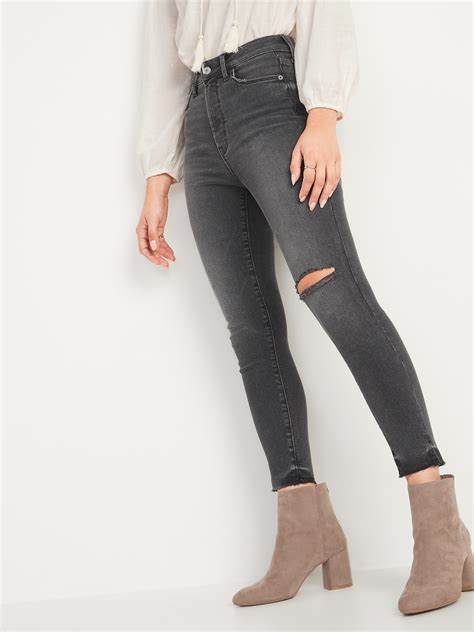 Extra High Waisted Rockstar 360° Stretch Super Skinny Ripped Gray Cut