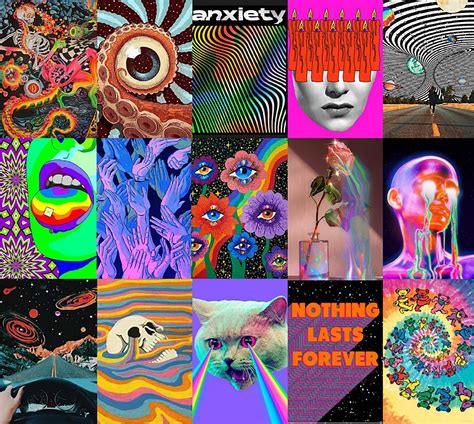 Printed Psychedelic Trippy Wall Collage Kit Indie Aesthetic Etsy