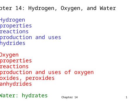 Ppt Chapter 141 Chapter 14 Hydrogen Oxygen And Water 1 Hydrogen