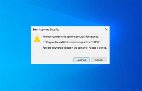 fix if an error occurred while applying security information to windows