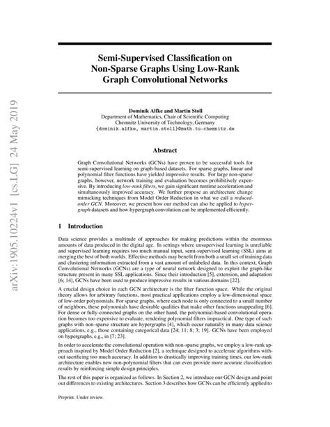 semi supervised classification on non sparse graphs using low rank
