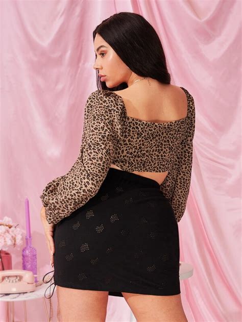 Shein Unity Plus Leopard Print Lace Up Front Crop Top Shein Usa