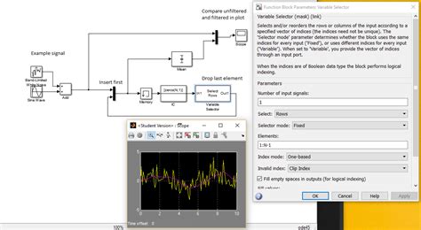 how to apply a running window to a simulink signal using embedded