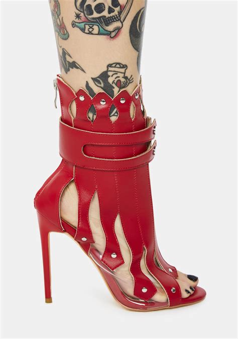 Azalea Wang Red Gladiator Heeled Booties Dolls Kill