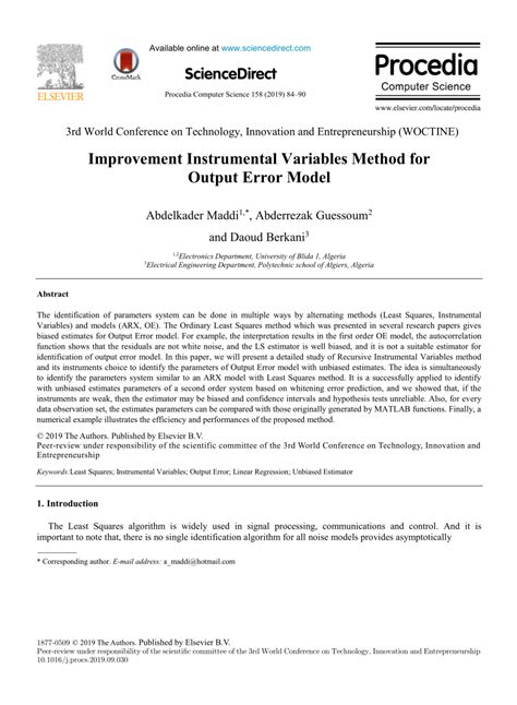 pdf improvement instrumental variables method for output error model