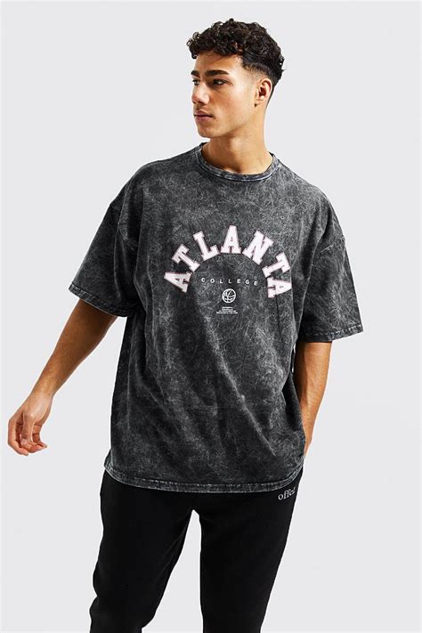 Mens Oversized Printed Acid Wash T Shirt Boohoo Uk
