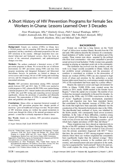 pdf a short history of hiv prevention programs for female sex workers