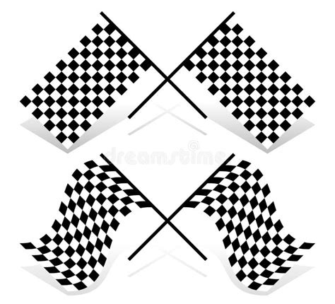 Crossed Racing Flag Set Resting And Waving Version Stock Vector