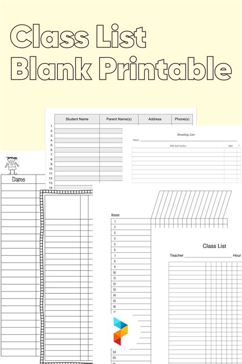 10 best class list blank printable