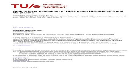 Atomic Layer Deposition Of Hfo2 Using Hfcp Nme2 3 And O2 Atomic
