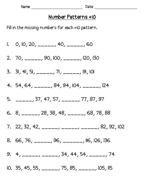 Patterns In Numbers Worksheets