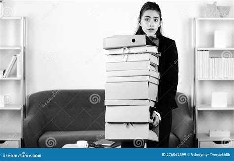 Sad Secretary Girl Stressed Overworked Businesswoman Too Much Work