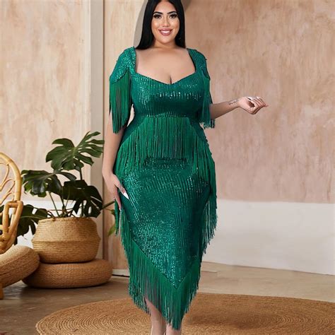 Uana Maxikleid Temperament Pendeln Quaste Pailletten Sexy Kleid 1 Tlg