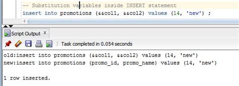 substitution variables inside insert statement 1z0 061 oracle sql