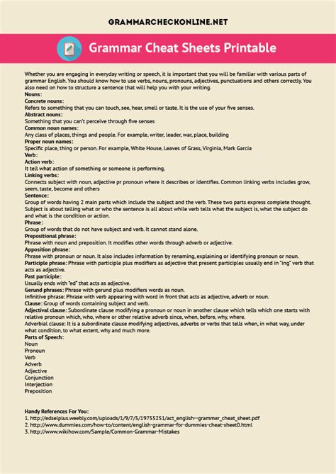 Printable Grammar Cheat Sheets Hot Sex Picture