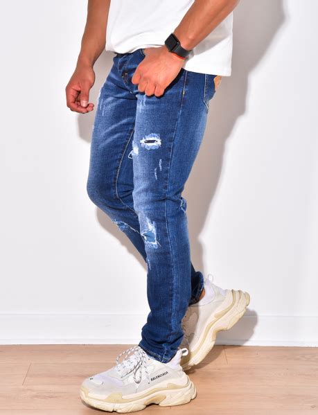 Jeans Homme Tendance Déchiré Slim Délavé Jeans Industry