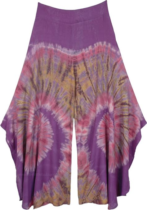 Purple Paradise Rayon Split Leg Boho Pants Purple Split Skirts