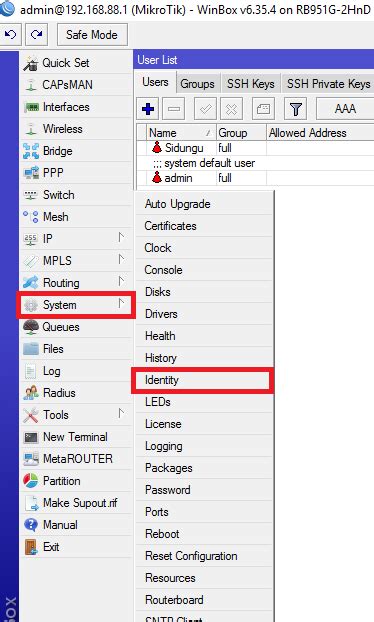 cara mengganti identity nama dari router mikrotik