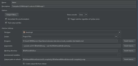 [solved] how to install and use babel and watchers in phpstorm on