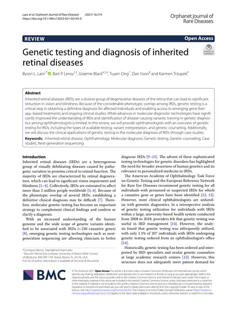 Pdf Genetic Testing And Diagnosis Of Inherited Retinal Diseases