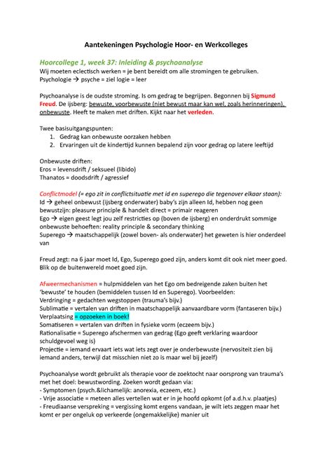 Aantekeningen Hoorcolleges Psychologie Aantekeningen Psychologie Hoor
