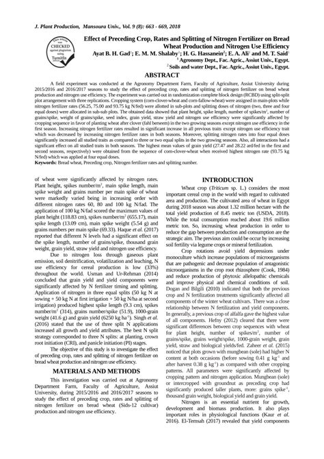 Pdf Effect Of Preceding Crop Rates And Splitting Of Nitrogen