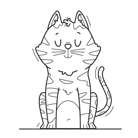 Ilustración De Contorno De Gato Dibujado A Mano Vector Premium