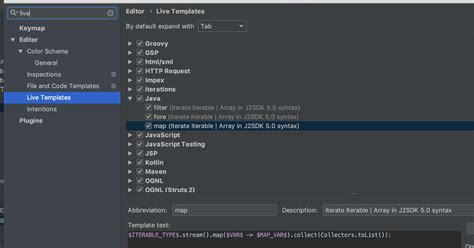 intellij idea java live template