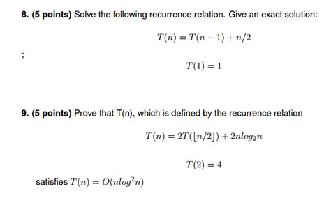 solved solve the following recurrence relation give an