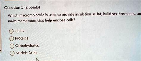 Solved Question 5 2 Points Which Macromolecule Is Used To Provide