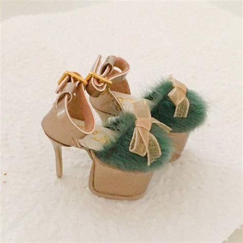 Sk Vanna Fur High Heels Vintage Green Fits Lati Yellow Blythe Doll