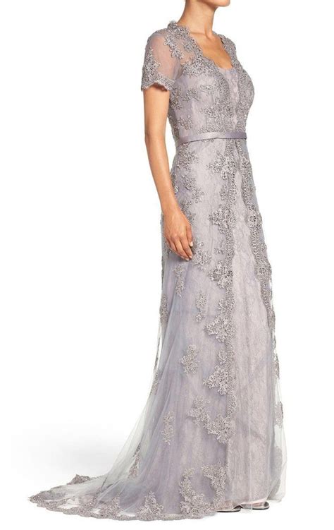 Macloth Cap Sleeves Lace Long Evening Gown Silver Mother Of The Brides
