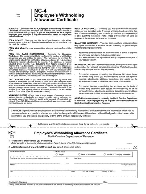 Fillable Nc 4 Ez Form Printable Forms Free Online