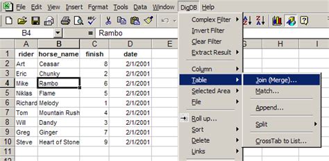 join merge tables lists by columns match in excel