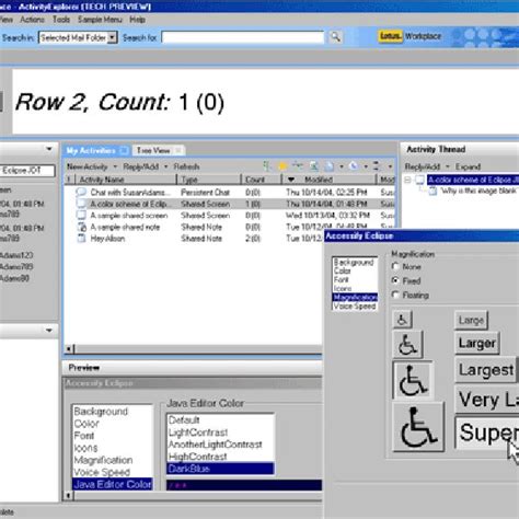 visual enablement of eclipse in particular magnification of font and