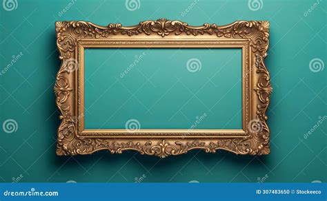 Ornate Gold Frame On Turquoise Wall A Fusion Of Virtual Reality And