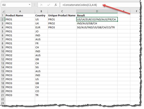 excel concatenate the values in one column separated by based on