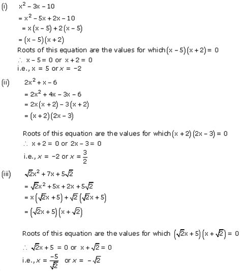 Ncert Solutions For Class 10 Maths Chapter 4 Quadratic Equations Ex 4 2