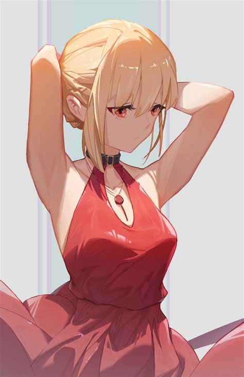 Safebooru 1girl Armpits Bare Arms Bare Shoulders Black Collar Blonde