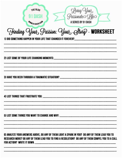Finding Your Passion Work Sheet Printable Finding Purpose In Life