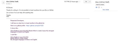 correct syntax for newline in github bio stack overflow