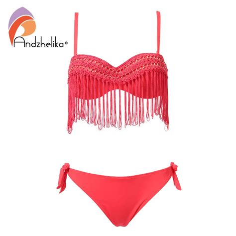 Andzhelika Bikini Women Swimsuit Summer New Tassel Metal Swimsuit Sexy