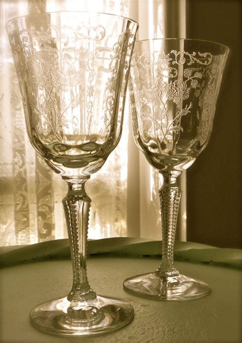 Vintage Fostoria Etched Glass Stemware In Midnight Rose Motif Etsy