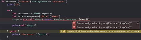 arrays swift fix cannot assign value of type to type [shopdata