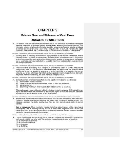 Balance Sheet And Statement Of Cash Flows Answers To Questions Pdf