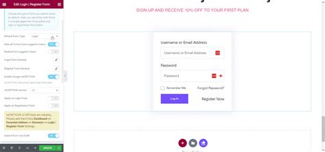 login register form essential addons for elementor