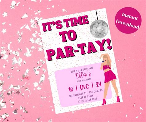 Printable Taylor Swift Birthday Party Invitation Eras Tour Birthday