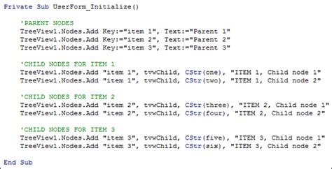 excel vba treeview nodes