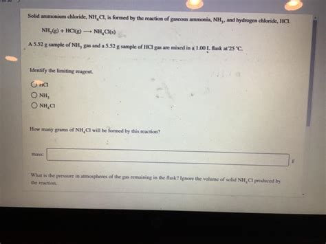 Solved Solid Ammonium Chloride Nh4cl Is Formed By The